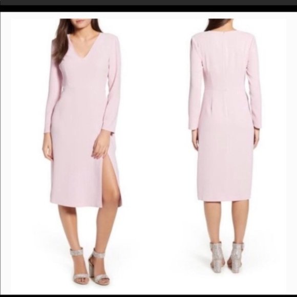 Leith | Dresses | Nwt Leith Long Sleeve High Slit Midi Dress In Pink ...
